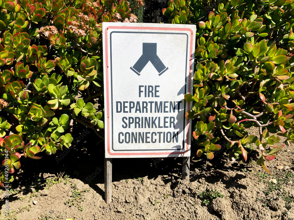 Fire Department Sprinkler Connection outdoor sign for emergency ...