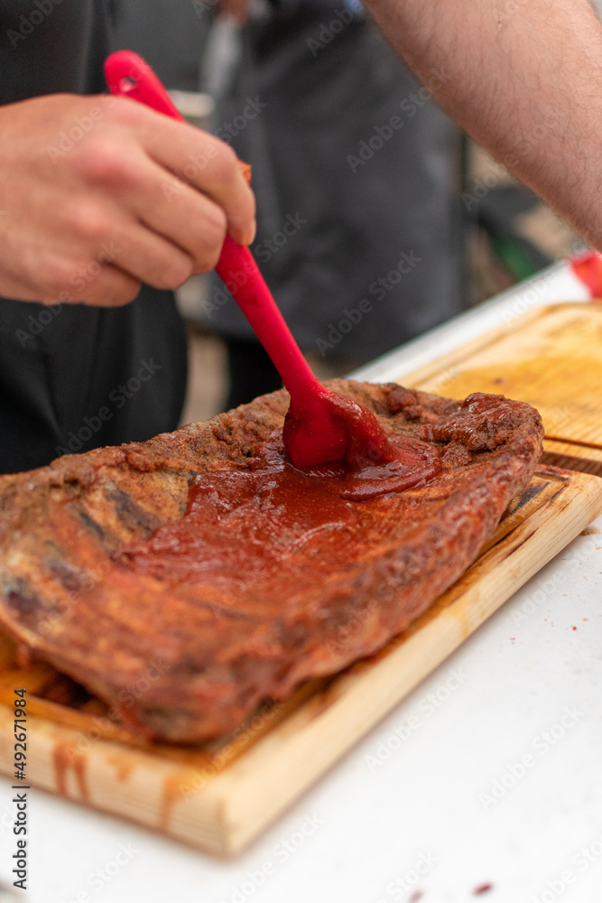 Fotka „costillas de cerdo a la bbq costillas a la barbecue bbq ...