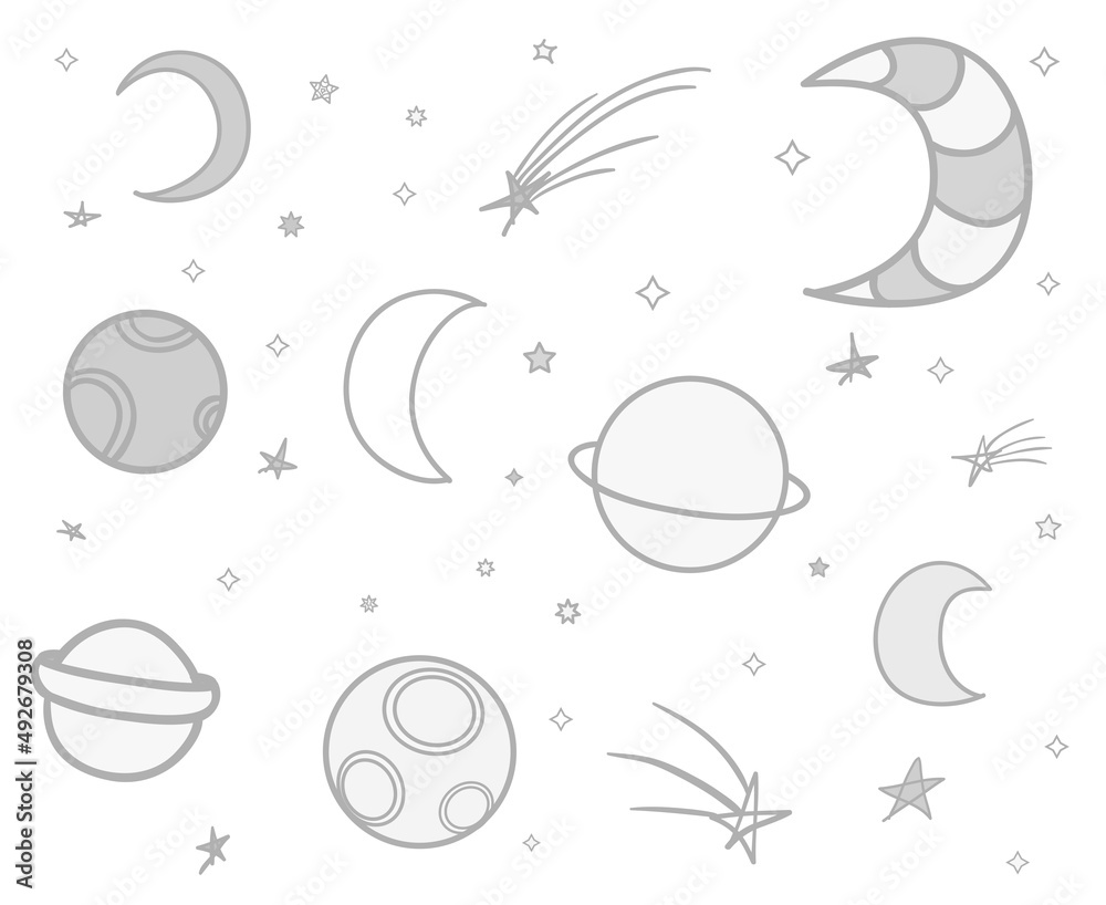 Cosmos elements on isolation background. Collection. Doodles for design ...