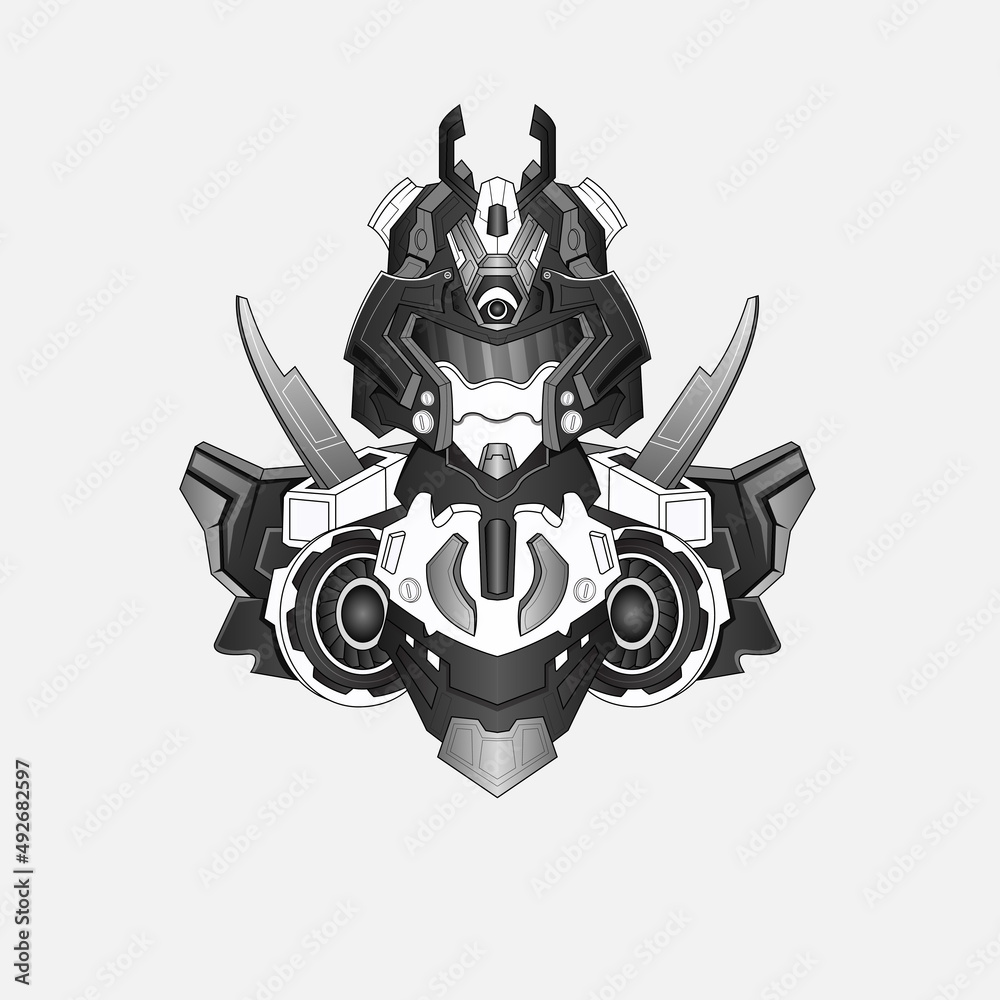 Hand drawn tattoos black robot mecha warrior Ninja costum robotic ...