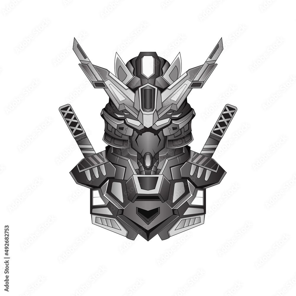 Hand drawn tattoos black robot mecha warrior Ninja costum robotic ...