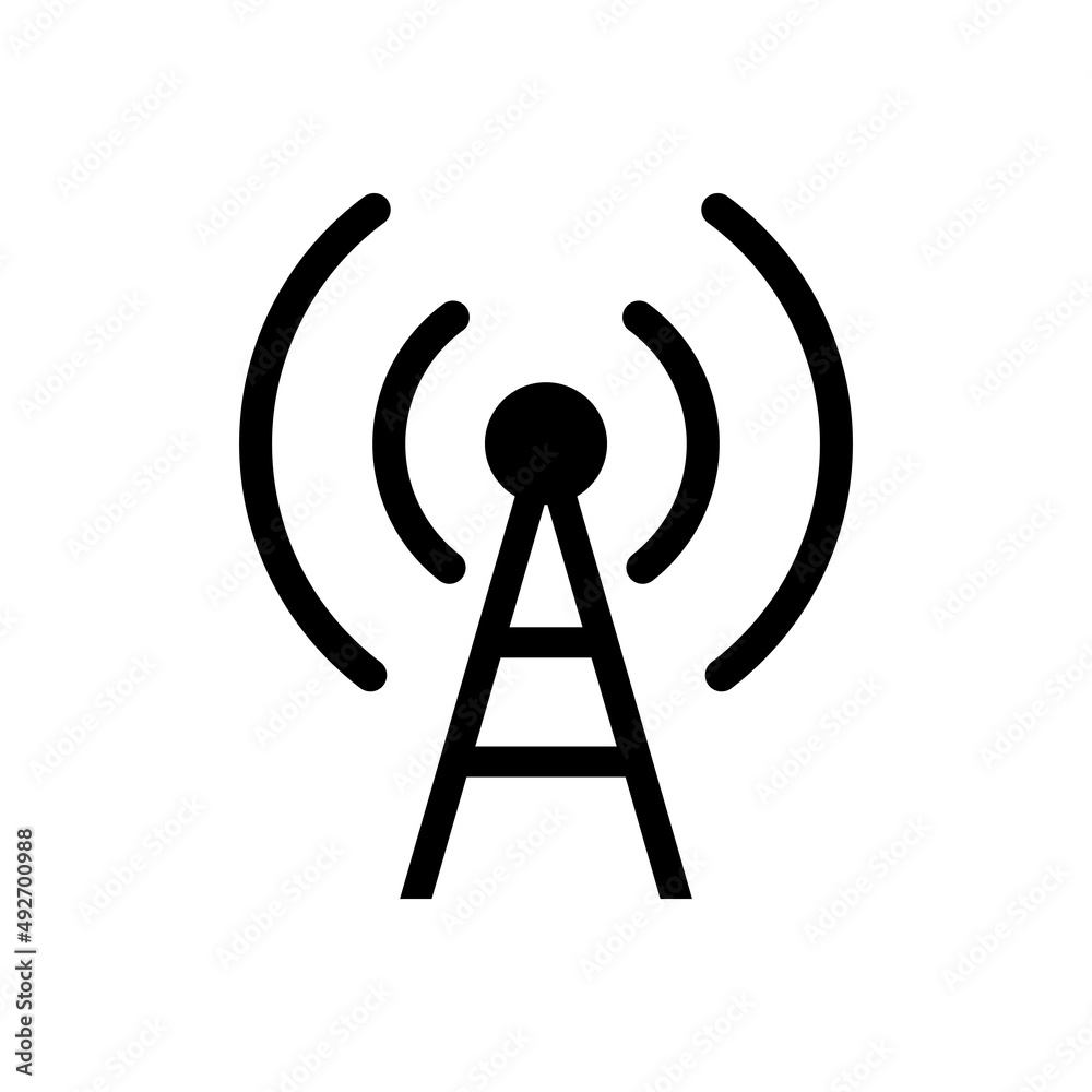 TV tower icon, radio waves, wi fi. Wireless internet and mobile ...