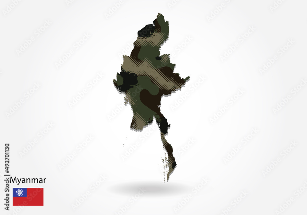 Vetor de myanmar map with camouflage pattern, Forest - green texture in ...