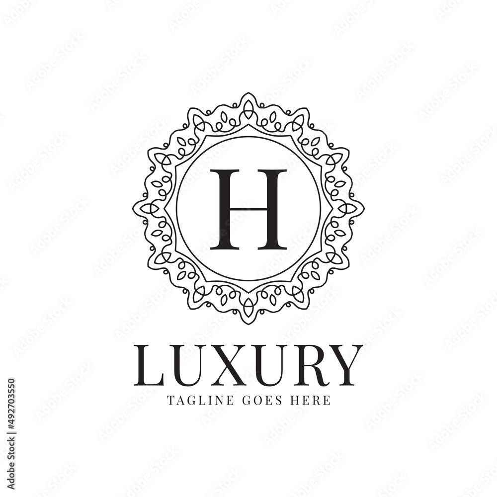 letter H luxury circle minimalist lace decoration vector logo design ...