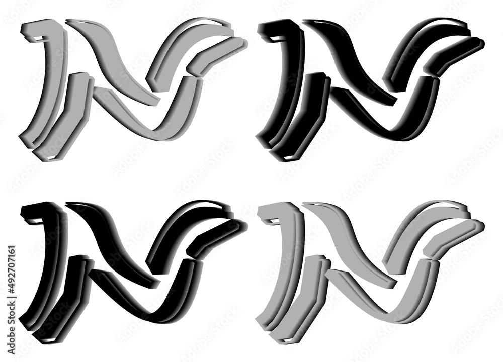 Vector graphics of elegant 3D letter N in black and gray color. Perfect ...