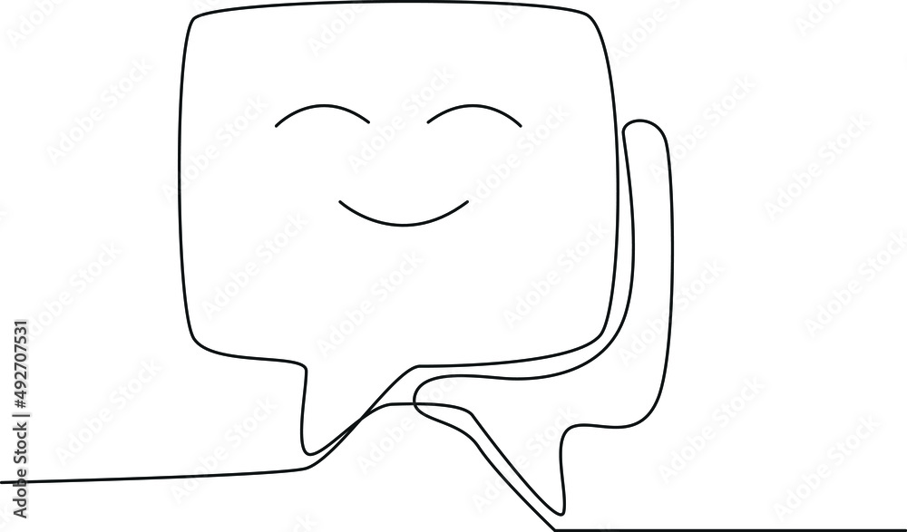 Continuous line drawing of smile face line icon. Happy emoticon chat ...