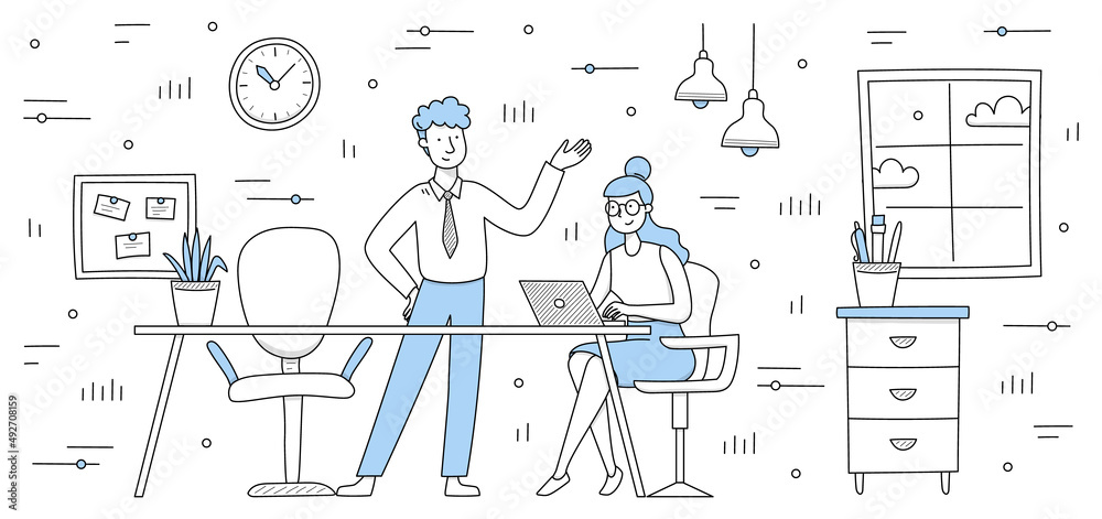 People work in office together. Concept of teamwork, workplace ...