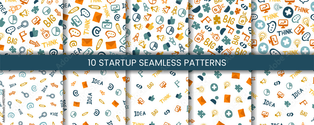 Set of business hand drawn doodles seamless pattern background with ...