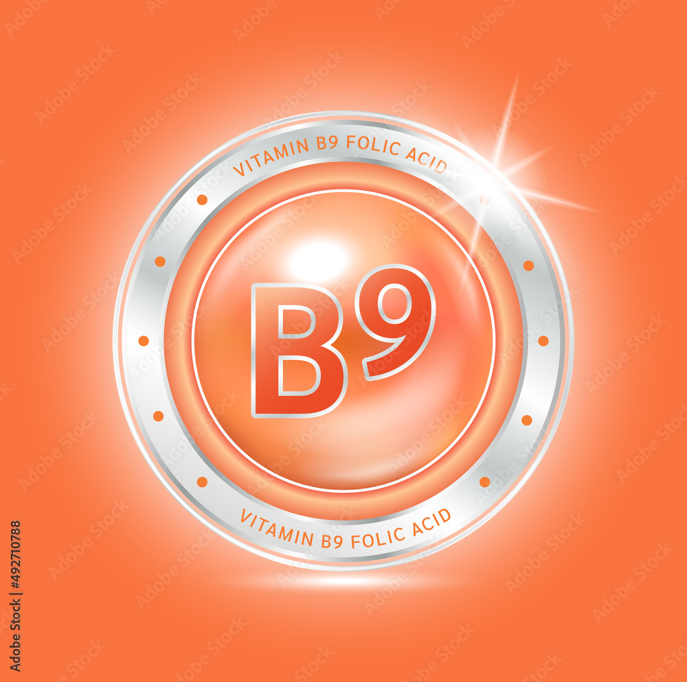 Nutrition vitamin B9 label orange aluminum sign. Foods vitamins and ...