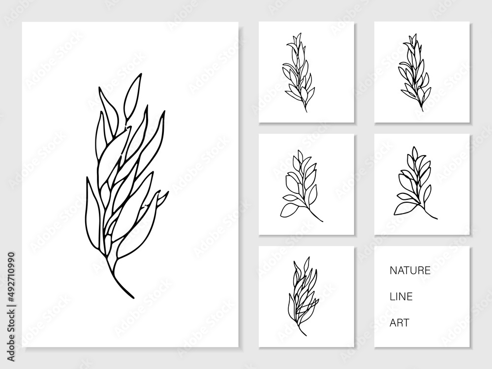 Nature line art Hand drawn. Illustration about Nature line art. Stock ...