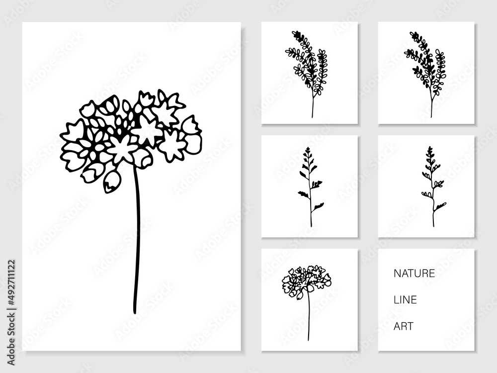 Nature line art Hand drawn. Illustration about Nature line art. Stock ...