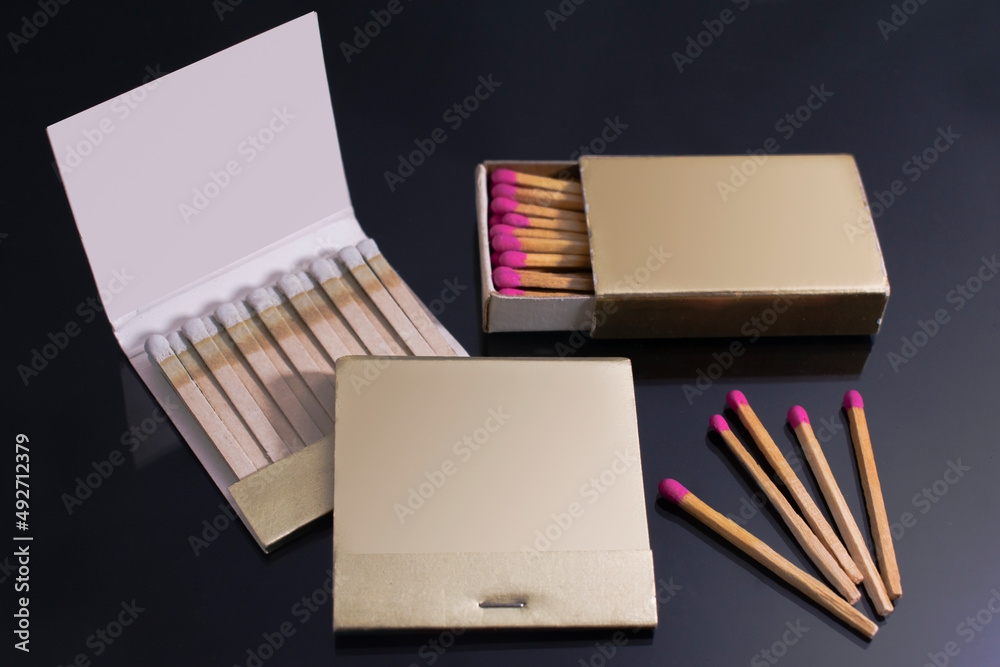 Matches book collection mockup. Blank paper match box packaging on a ...