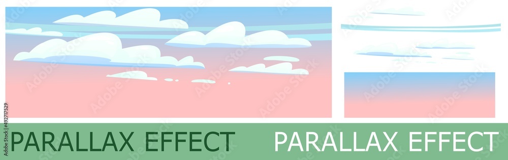 Evening or morning sky with clouds and airplane trails. Cute cartoon ...