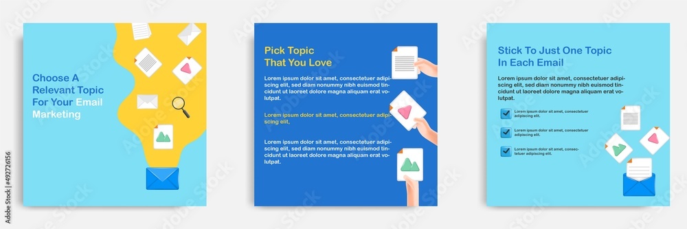 3D cartoon style. Social media informative email marketing content tips ...