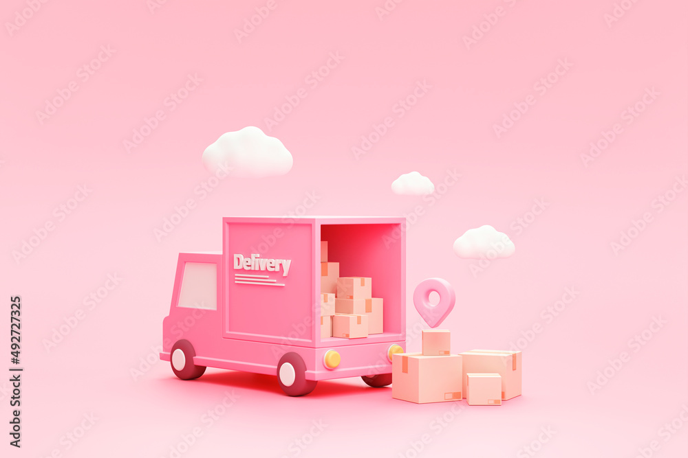 Shipment delivery by truck and Pin pointer mark location delivery ...