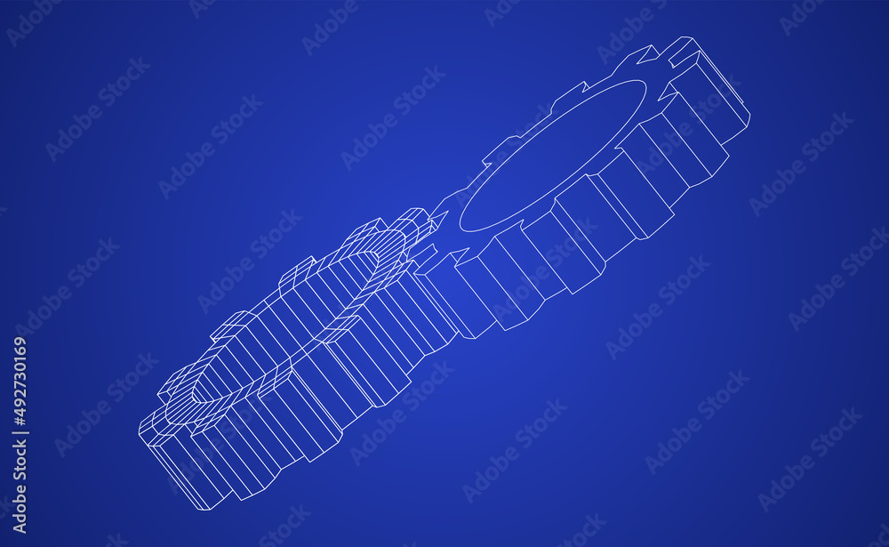 Vector illustration of gears line art on blue background representing a ...
