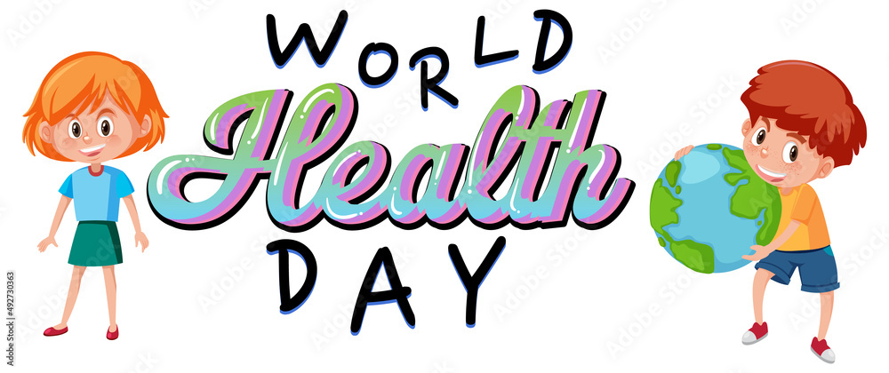World health day banner design with children cartoon character Stock ...