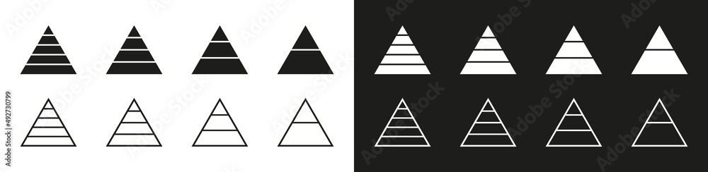 Pyramid icon. Graphic pyramid logos isolated on white and black ...