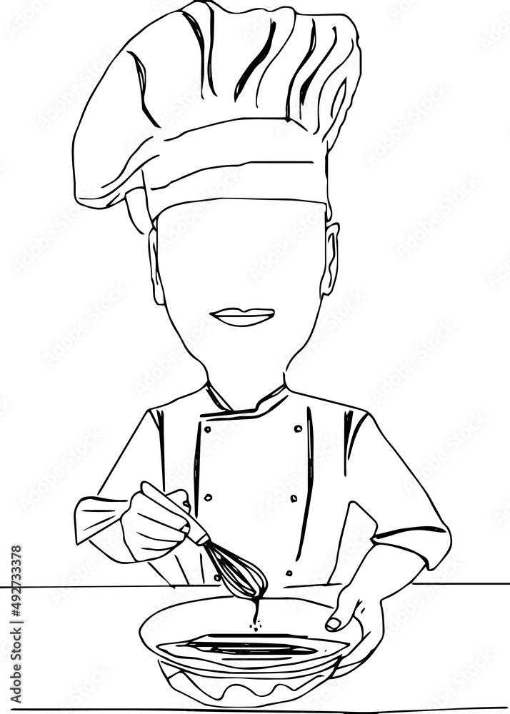 Line art illustration of chef, outline sketch drawing of chef Stock ...