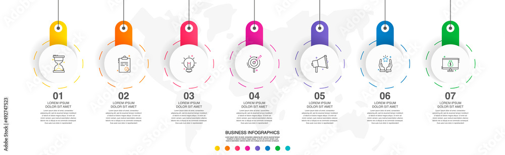 Vector line infographics with seven circles. Business concept graphic ...