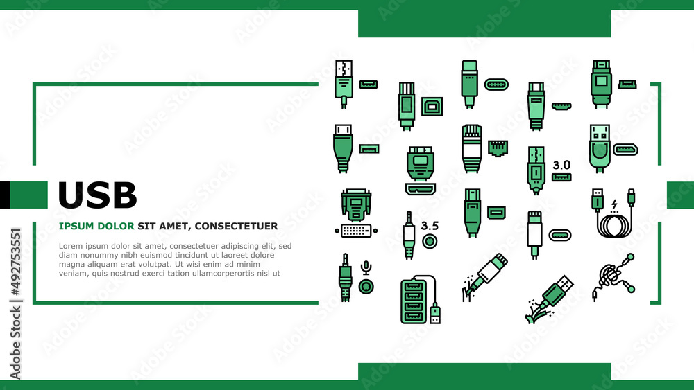 Usb Cable And Port Purchases Landing Web Page Header Banner Template ...