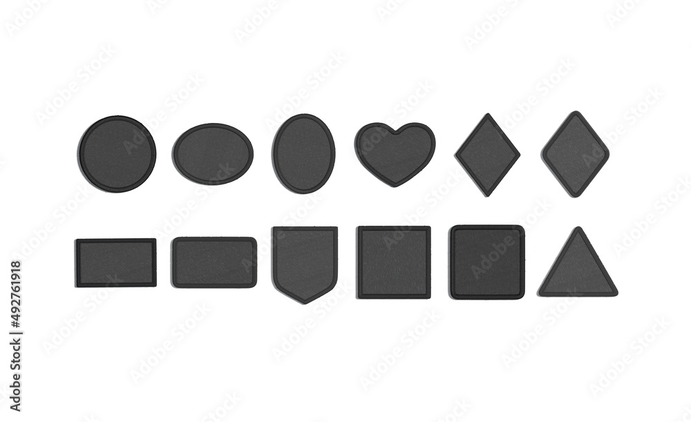 Blank black embroidered patch mock up, different types, top view Stock ...