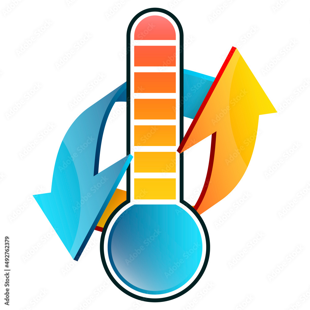 Heating and cooling symbol. Thermometer and temperature arrows Stock ...