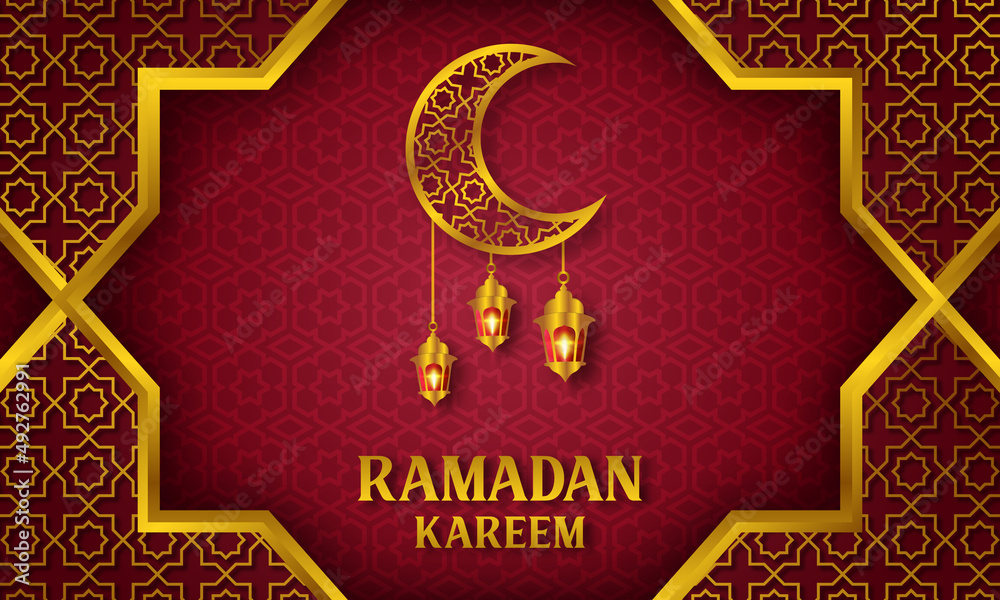Ramadan Kareem eid Mubarak background design with Islamic patterns moon ...