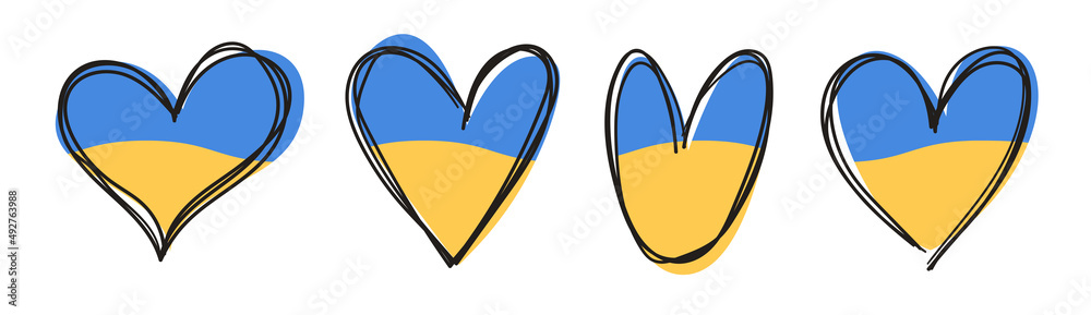 Ukraine hand-drawn hearts flags vector set. Isolated Ukraine peace ...