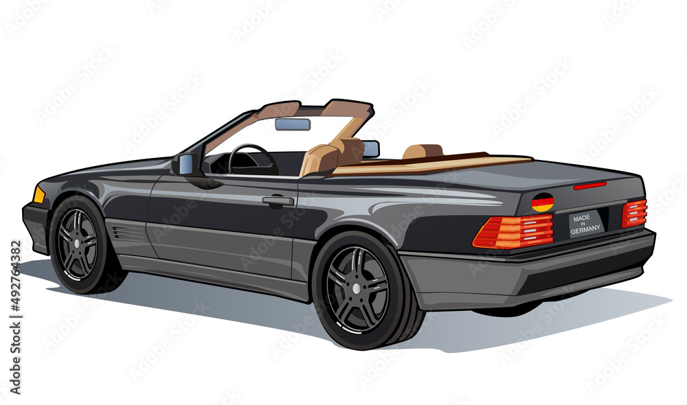 Vector illustration of German made car. Black roadster cabriolet ...