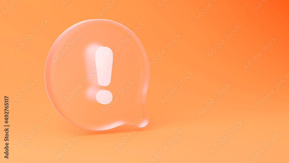 Attention sign in glassmorphism style on orange background 3d render ...