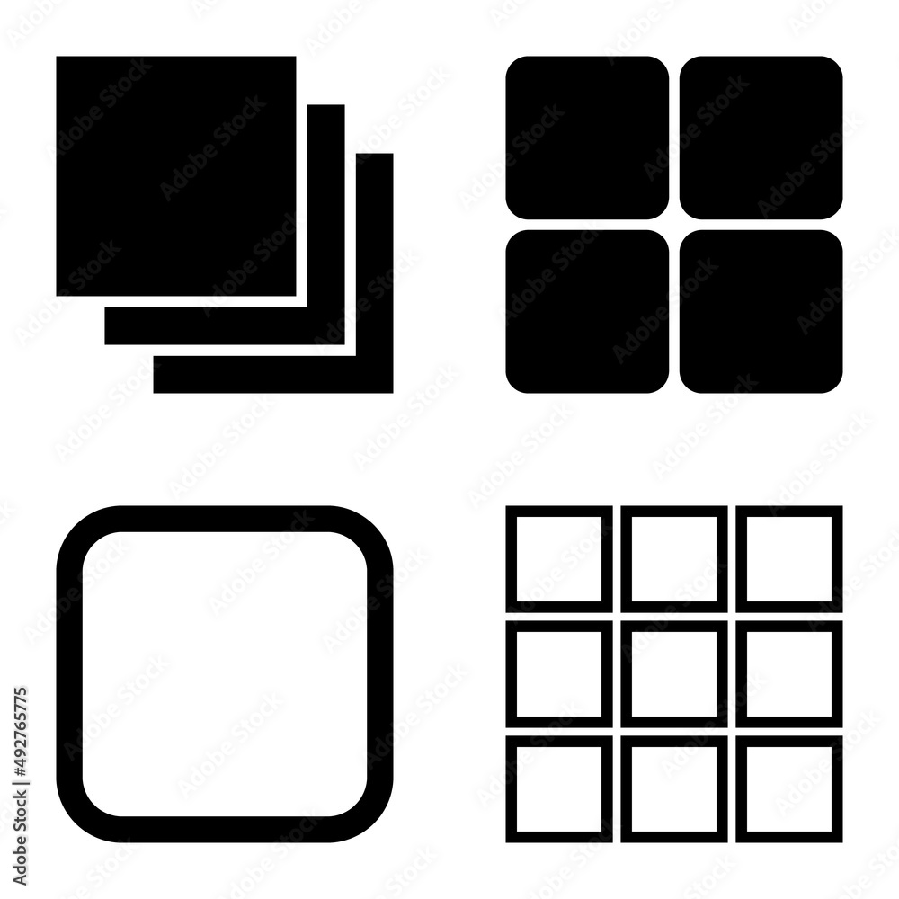Square Flat Icon Set Isolated On White Background Stock Vector | Adobe ...