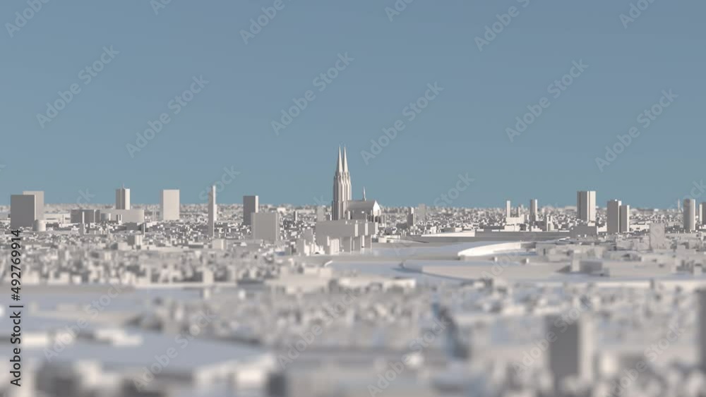 White 3D city model of Cologne. Lateral animation with depth of field ...