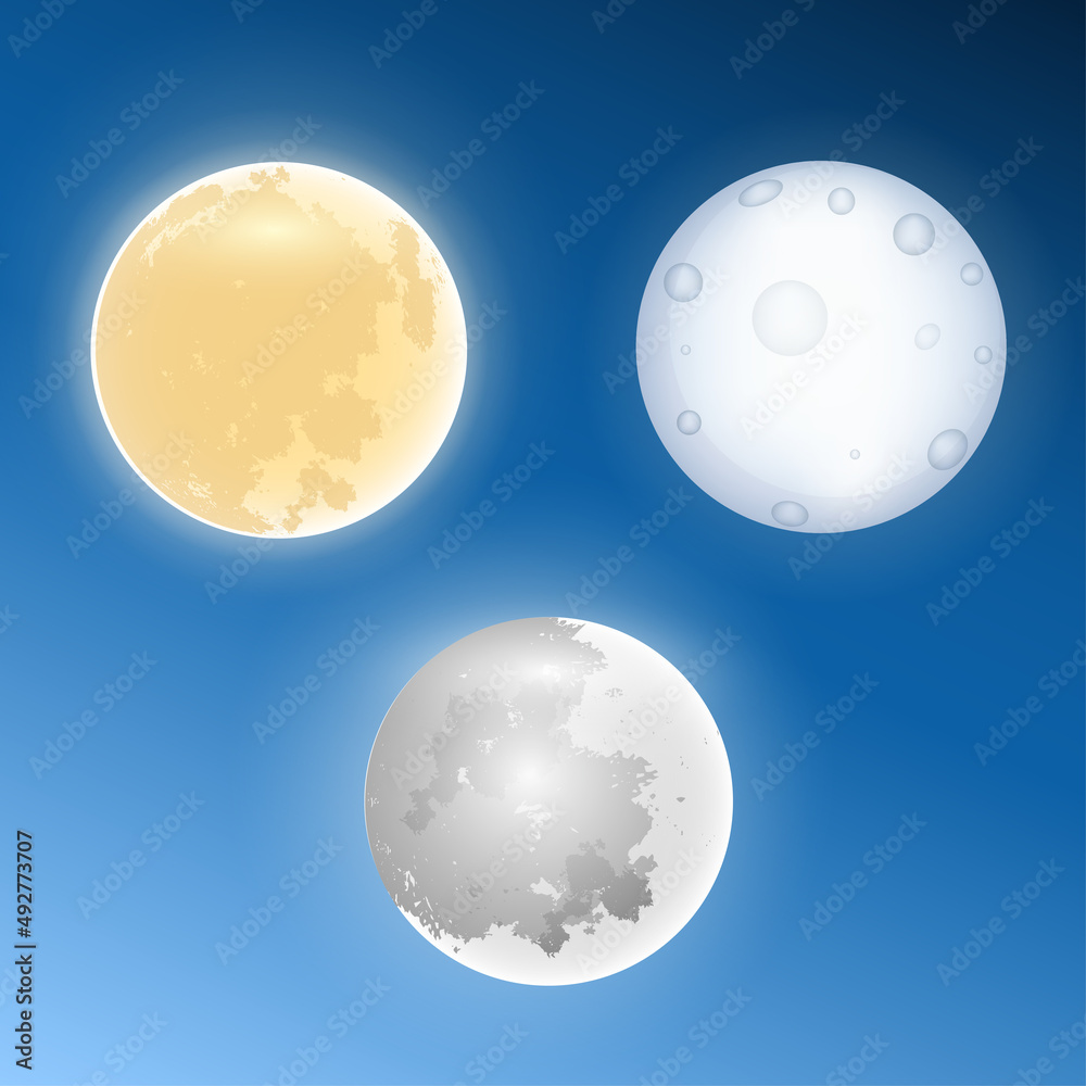 Collection of fullmoon vector illustration isolated on night background ...