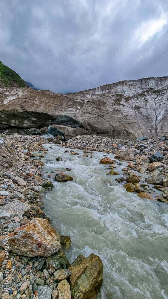Patara Enguri river flowing out of the Shkhara Glacier in the Greater ...