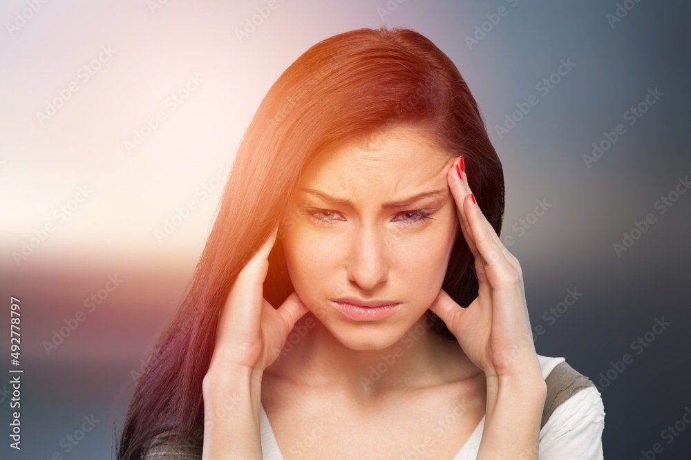 Healthcare concept, woman hand on face as suffering from facial pain ...