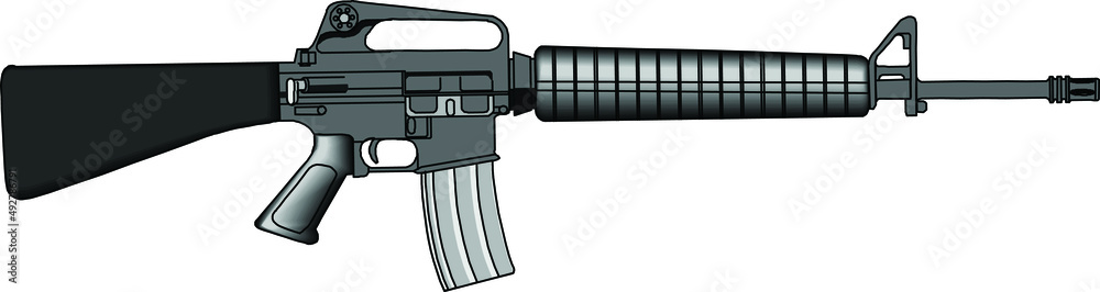 Black and white vector illustration of the M16 rifle isolated on white ...