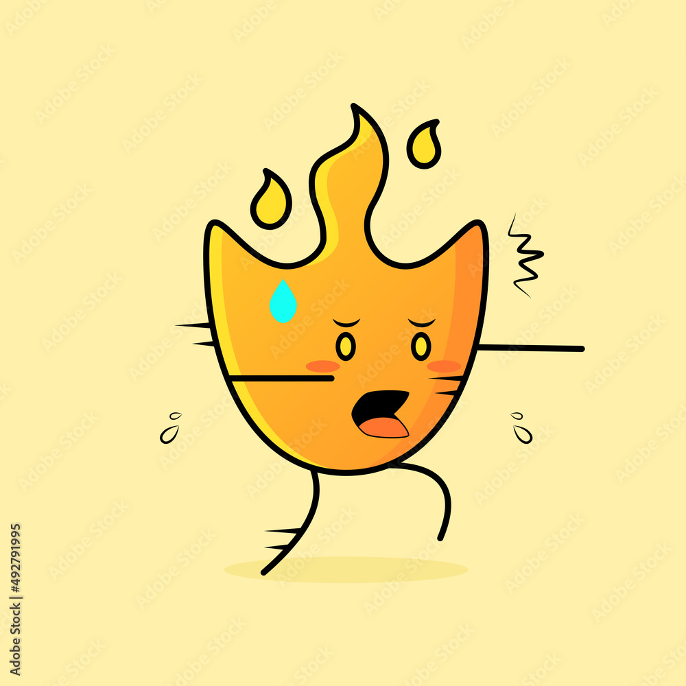 cute fire cartoon with afraid expression and run. suitable for logos ...