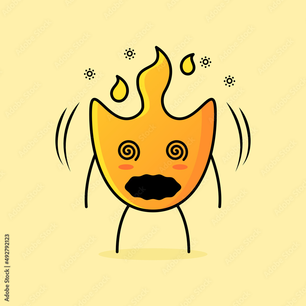 cute fire cartoon with dizzy expression. mouth open and eyes roll ...