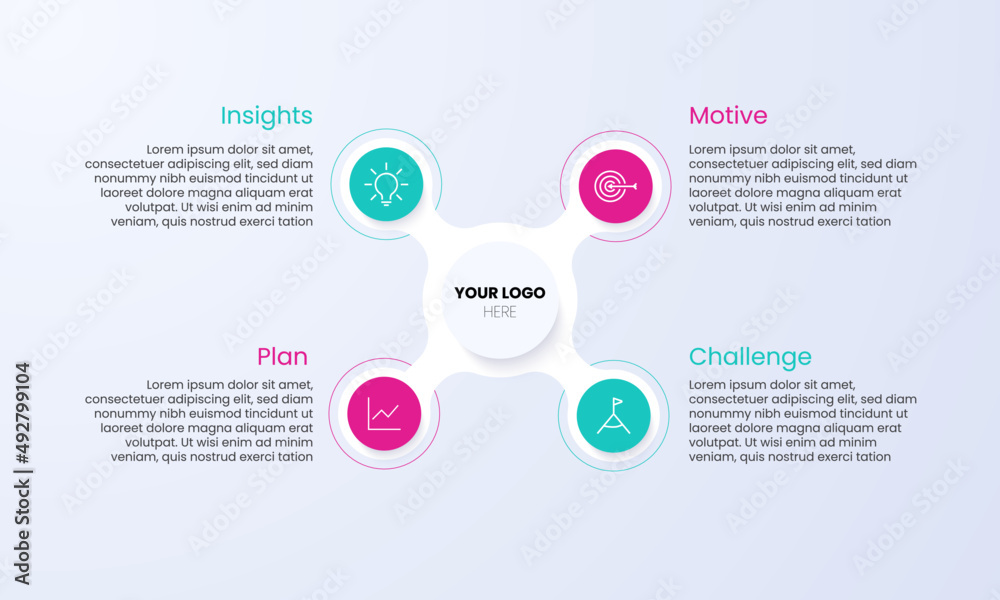 Circle infographic template with four steps or options, process chart ...