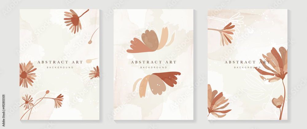 Floral and botanical line art invitation card template. Set of hand ...
