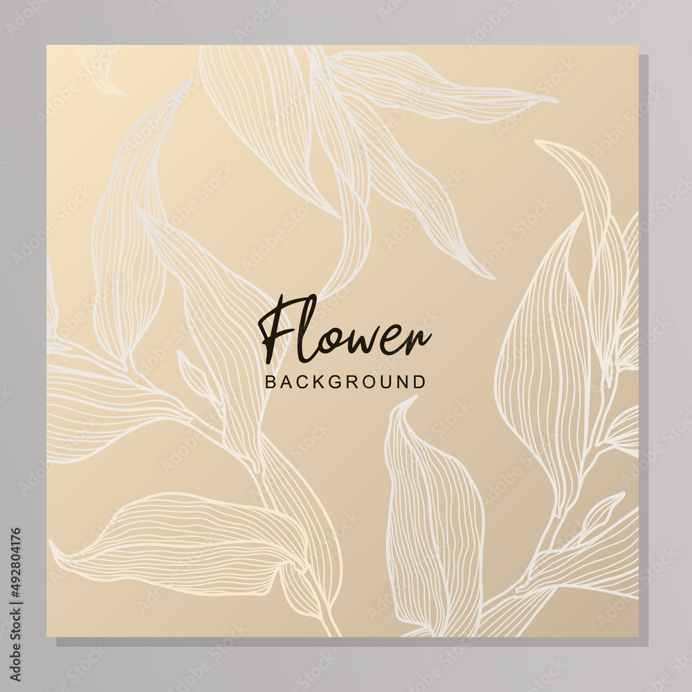 Luxury golden square background. Floral pattern with leaves in line art ...