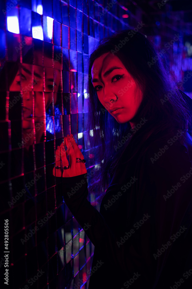 Portrait of a male transgender model in neon light. Stock Photo | Adobe ...