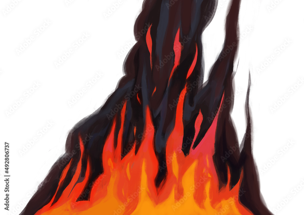 inflamed area, and fire burning and glowing, isolated on white. Fire ...