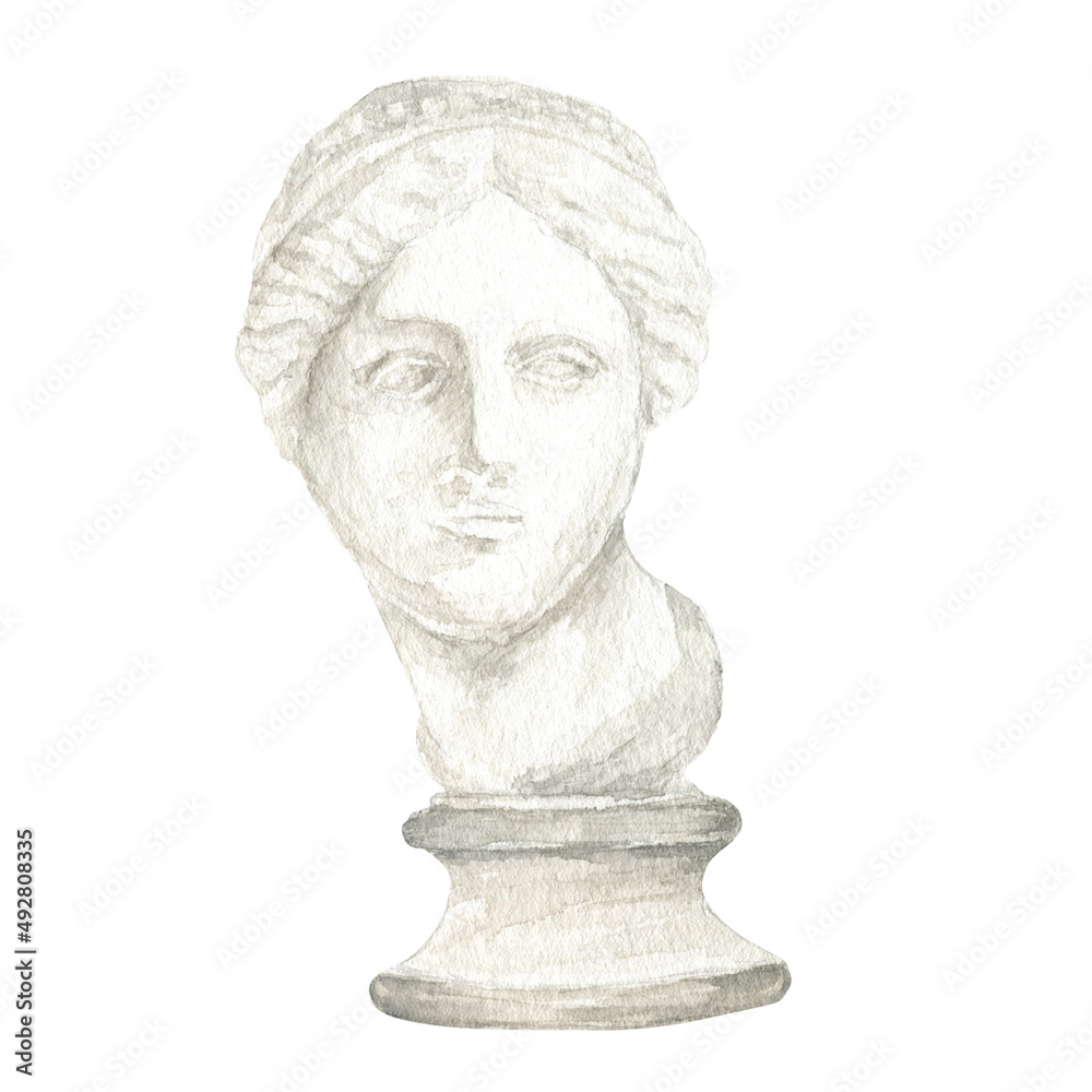 Ancient greek sculpture Venus goddess head, Watercolor Antique Greece ...