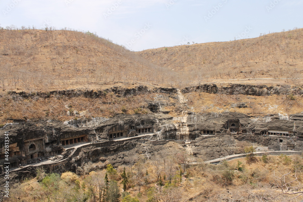 The famous buddhist temple ajanta caves are carved in rocks in the ...