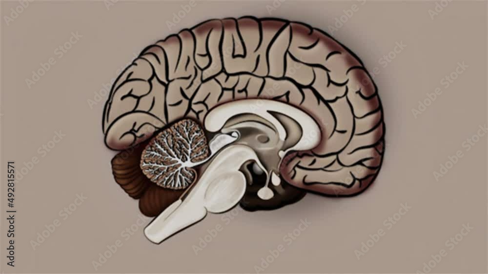 Brain anatomy, animated Illustration, cross-section of brain indexed ...