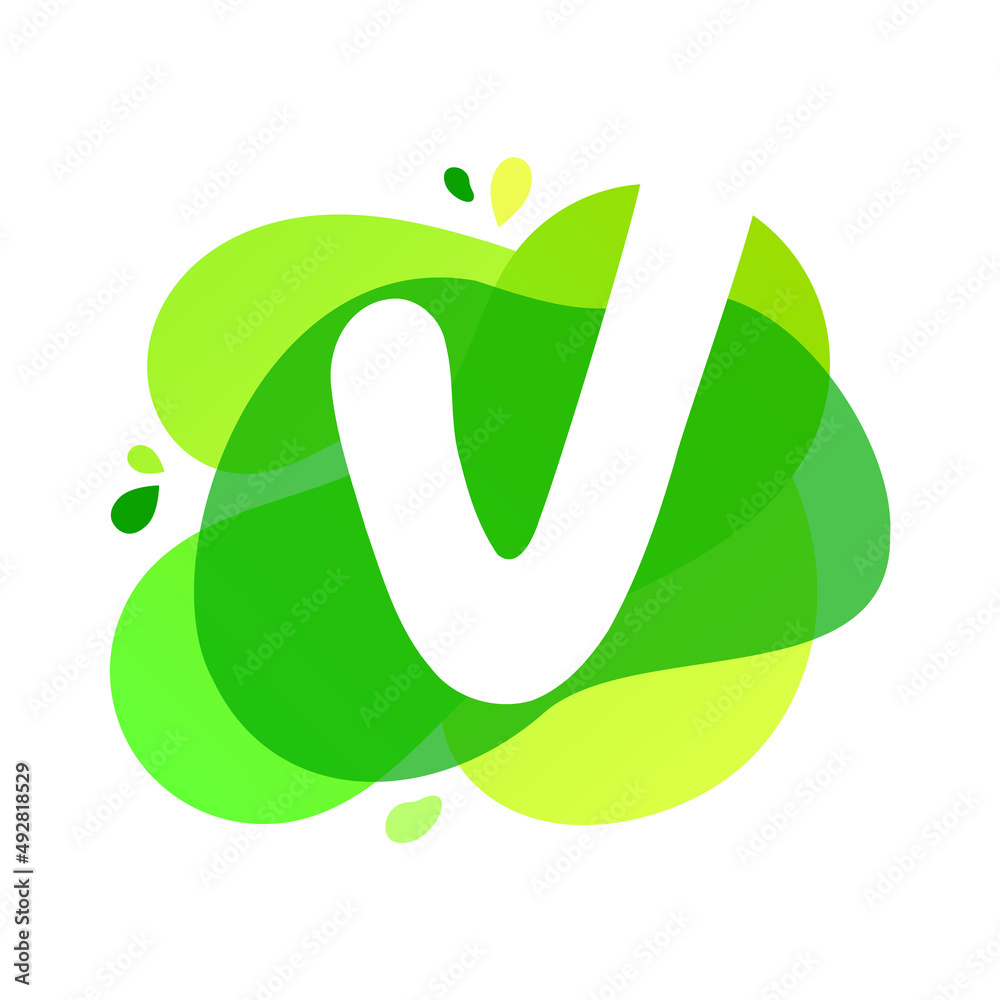 Abstract green letter V logo. Healthy diet. Checkmark sign on liquid ...