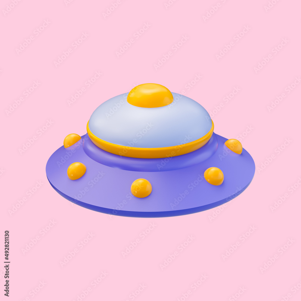 cartoon look ufo icon 3d render concept for alien spec ship and ...