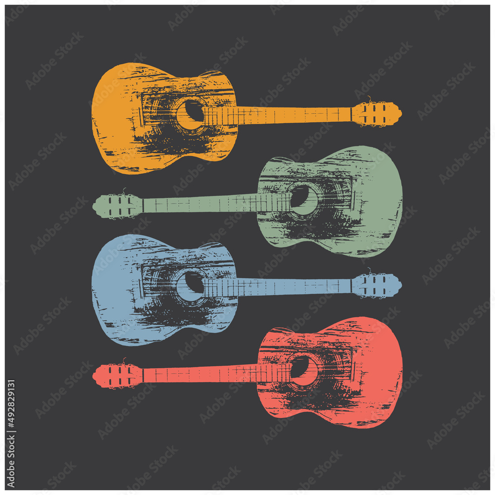 Four retro guitars in four different colors. Stock Vector | Adobe Stock